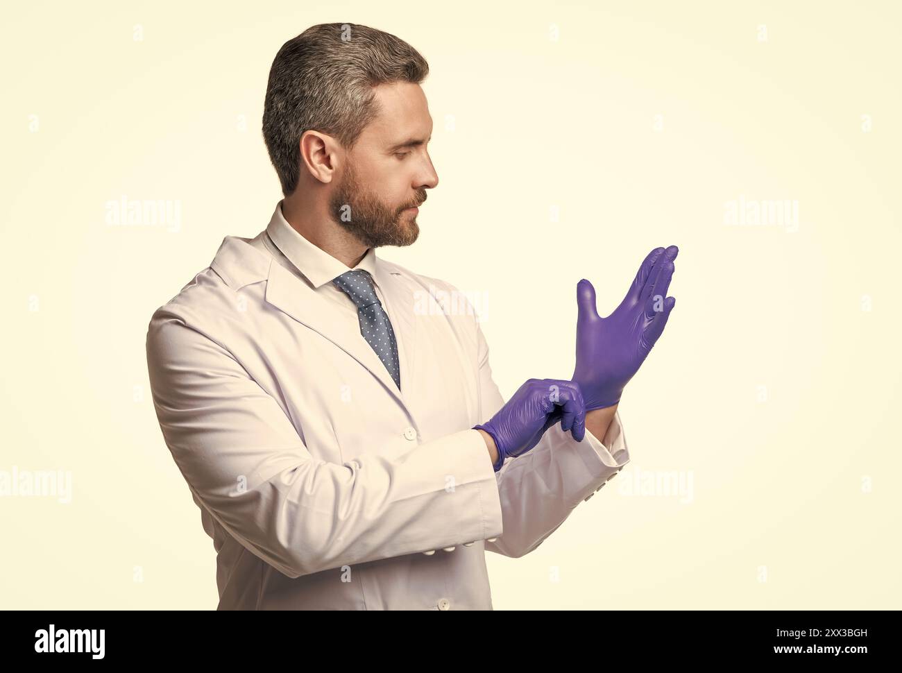 Medical man wearing clinical gloves. Doctor ready for medical checkup ...