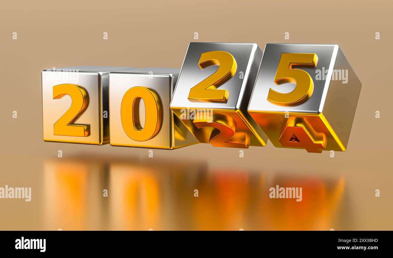 New year holiday concept. Cubes with number 2025 replace 2024. Abstract illustration Stock Photo ...