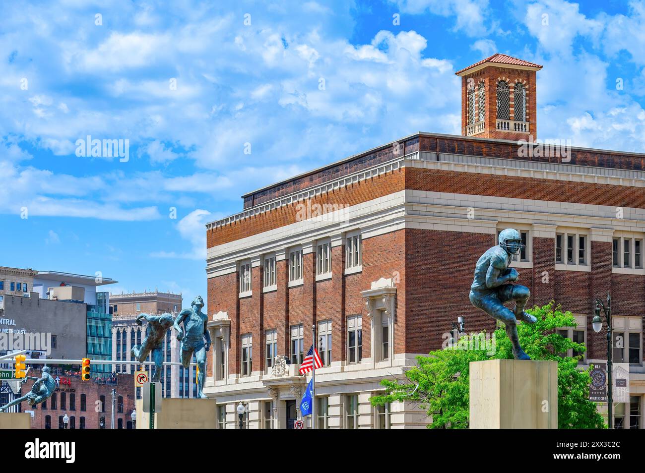 Detroit, USA - August 12, 2024: Three sports sculptures in Madison ...