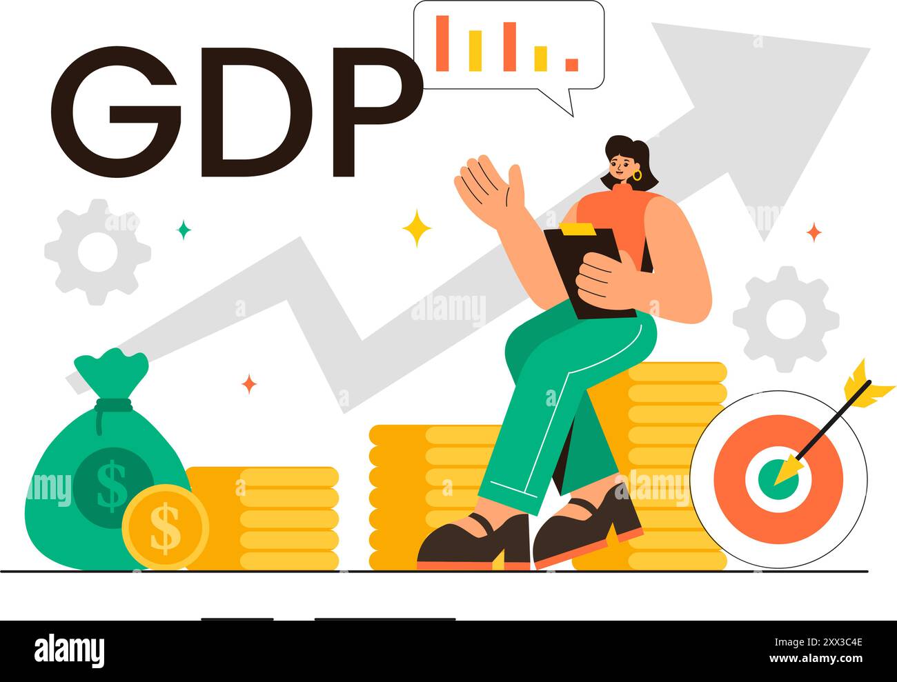 GDP or Gross Domestic Product Vector Illustration with Economic Growth ...