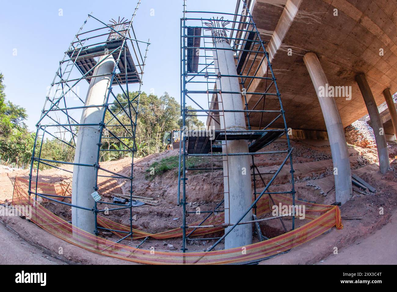 New Bridge construction site building tools concrete steel cyclindrical ...