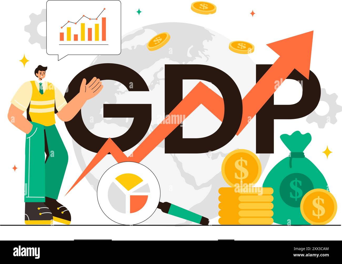 GDP or Gross Domestic Product Vector Illustration with Economic Growth Columns and Market ...