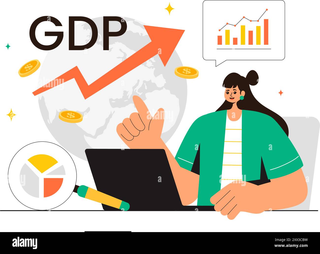 GDP or Gross Domestic Product Vector Illustration with Economic Growth ...