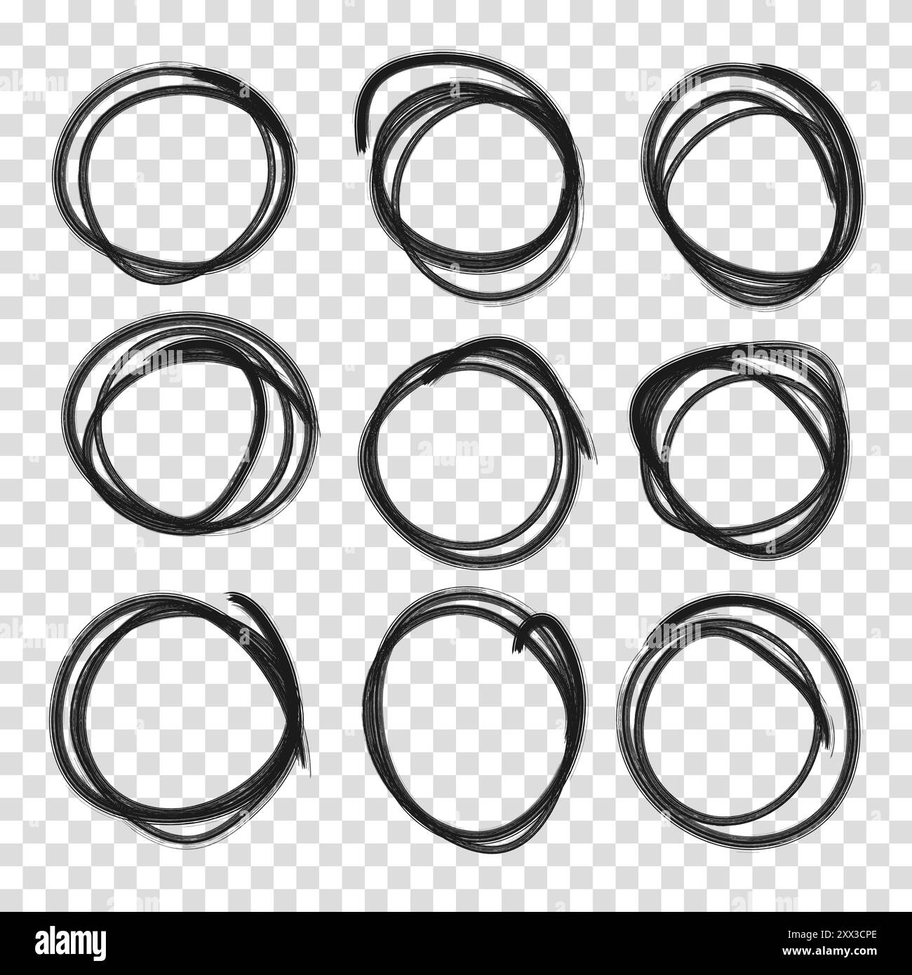 Hand drawn circle or oval line sketch set. Hand drawing circular ...