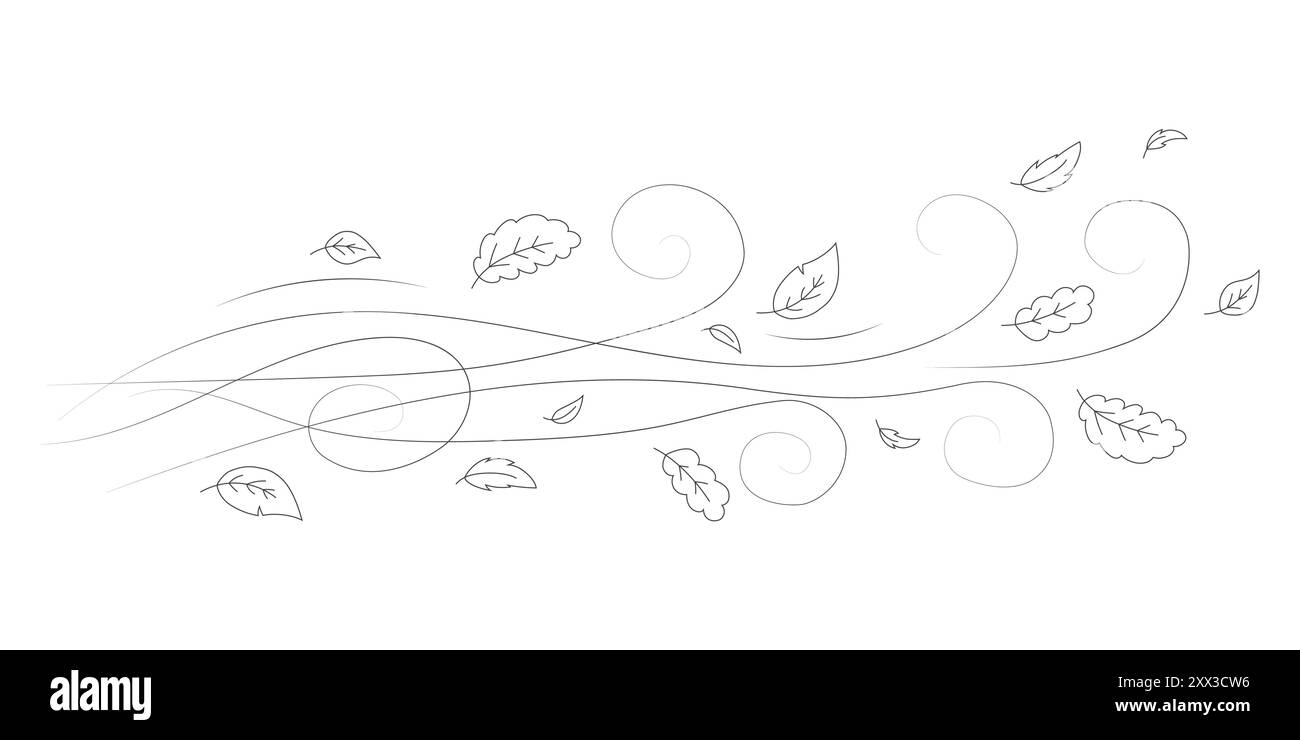 Doodle autumn leaves flying in the wind. Falling season outline ...