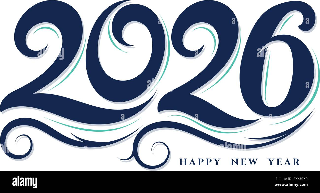 Happy new year 2026 typography with caligraphic hand drawn design Stock ...