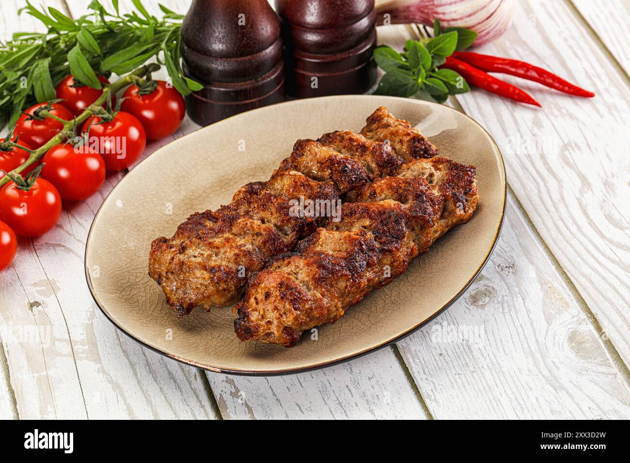 Chicken barbecue kebab minced meat and spices Stock Photo - Alamy