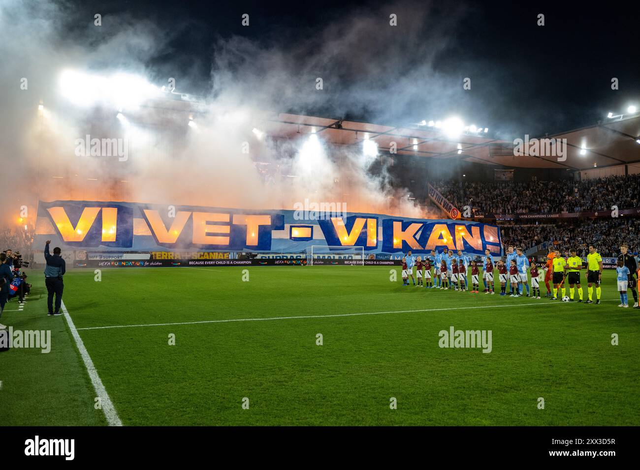 Malmoe, Sweden. 21st, August 2024. Football fans of Malmo FF seen on ...