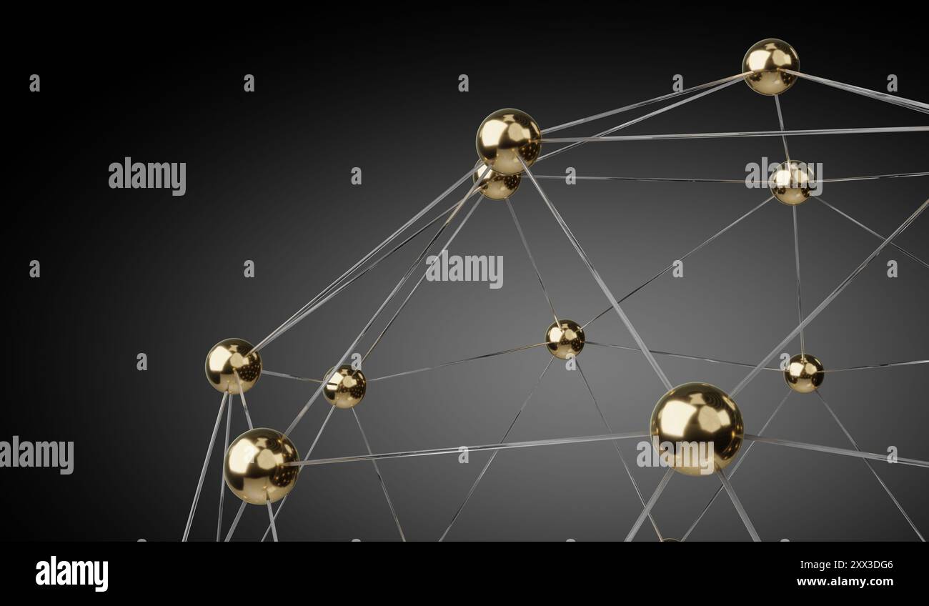 Geometrical structure with golden spheres - 3D illustration Stock Photo ...