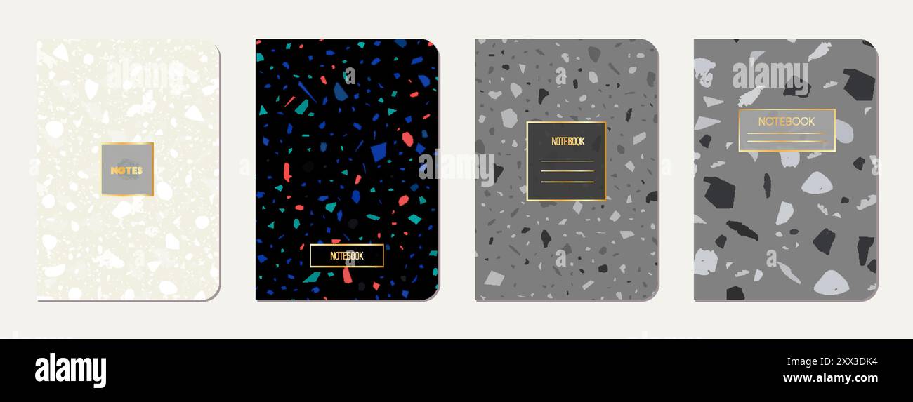 Note book cover design. Terrazzo abstract background made of natural ...