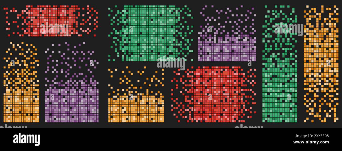 Set of colorful pixel abstract mosaic backgrounds. Decay effect. Vector ...