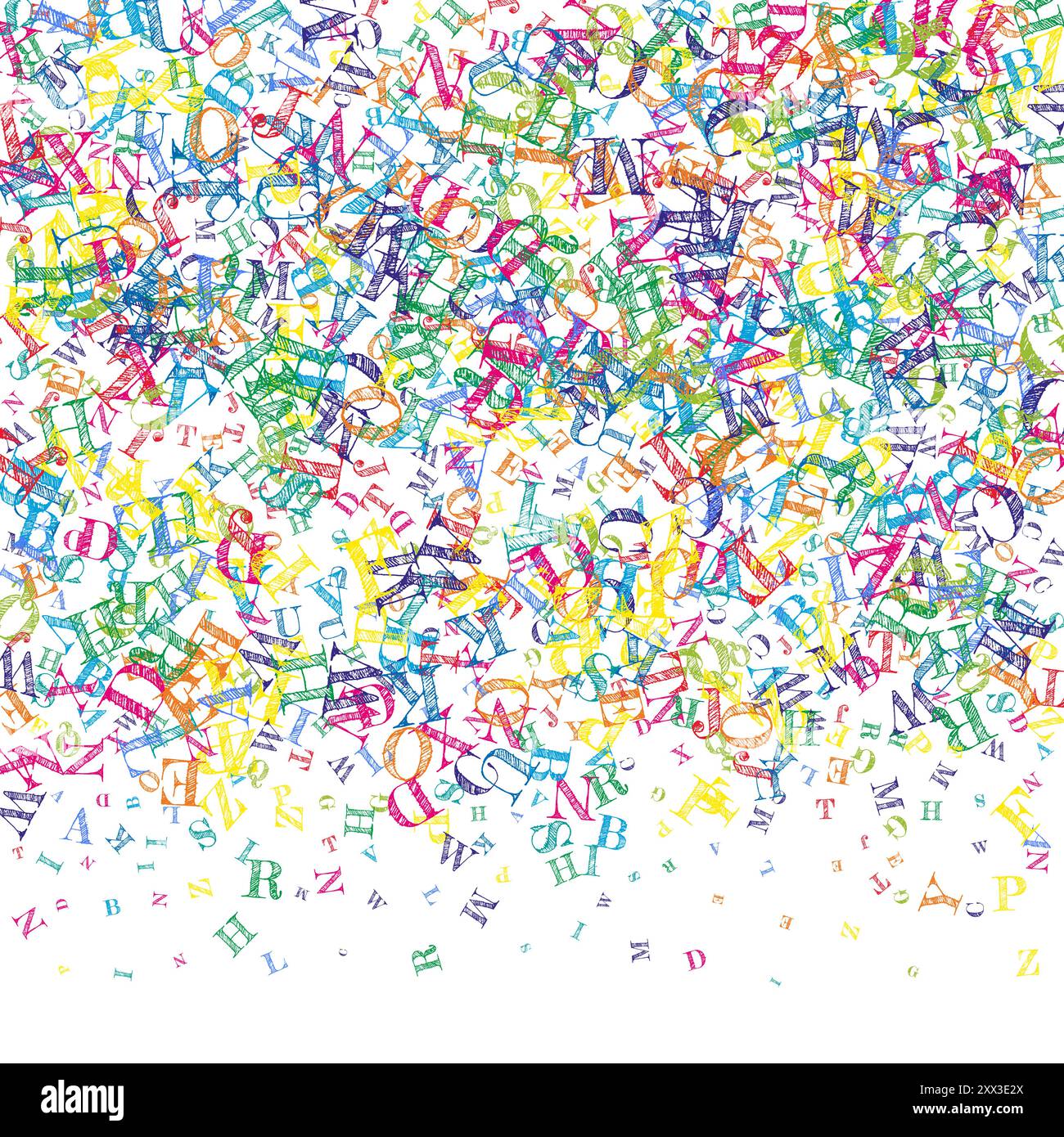 Scattered letters of latin alphabet. Colorful childish floating ...