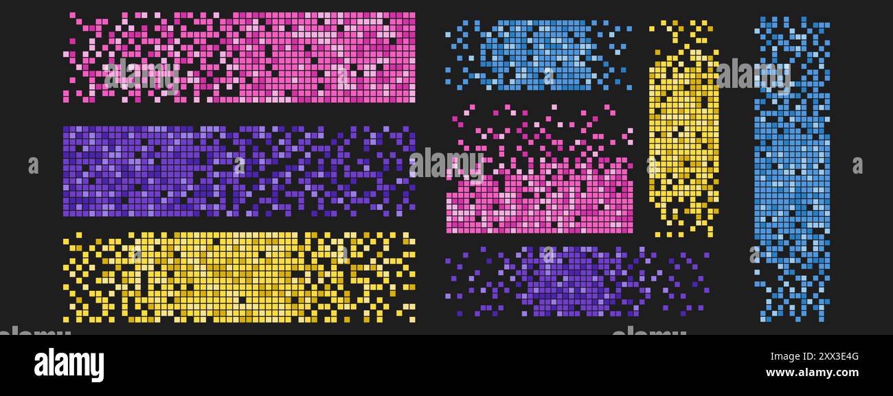 Set of bright disintegration pixel effect backgrounds. Mosaic texture ...