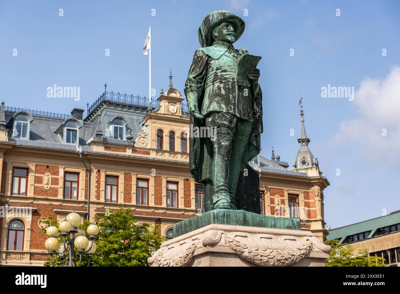 Stora torget, Gustav II Adolf's statue (In Swedish: Gustav II Adolfs staty) in the city of ...