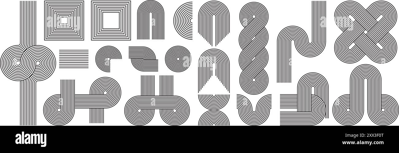 Set of boho zen arch line stripes. Vector elements in trendy boho ...