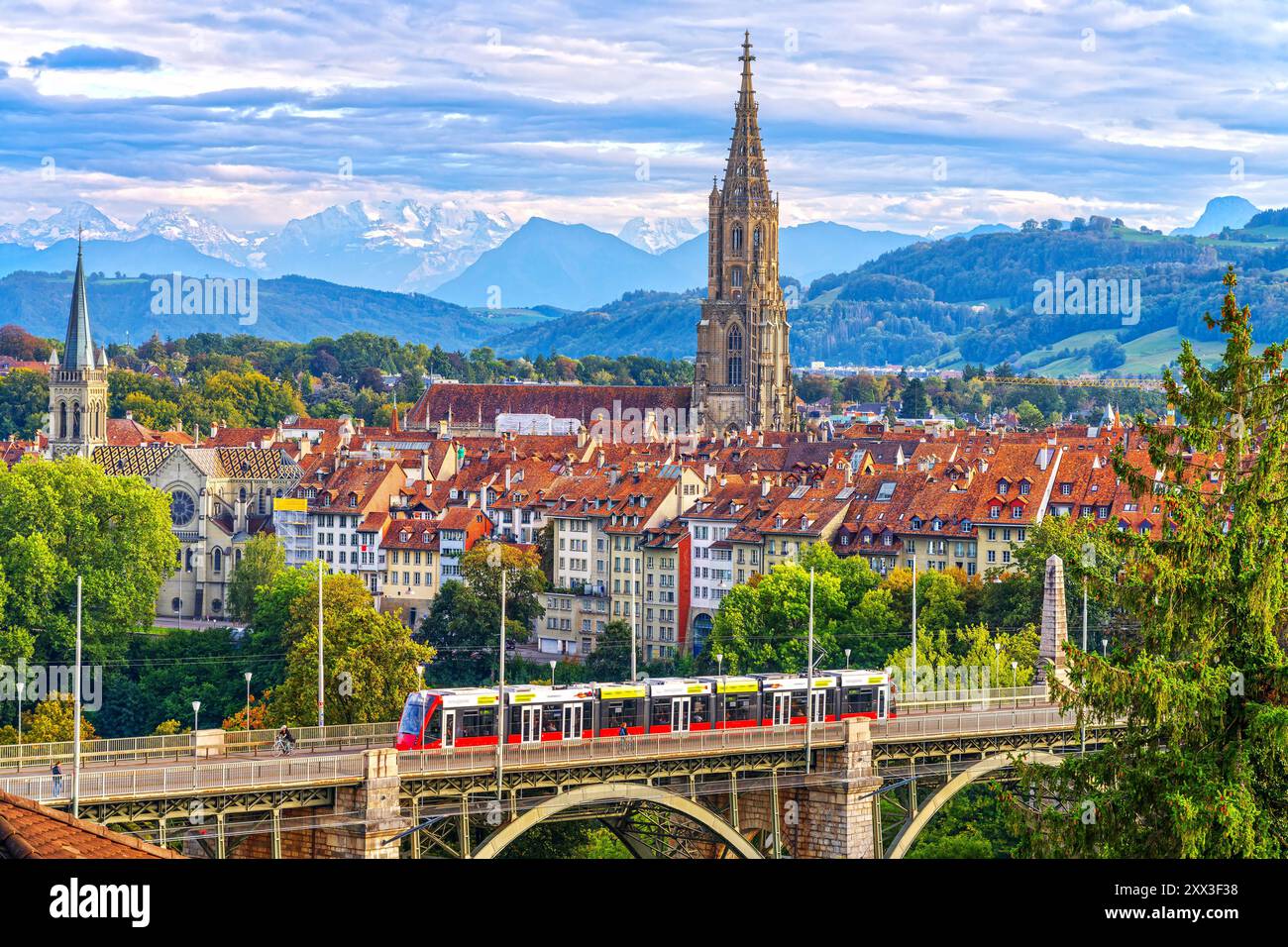 Berne, Switzerland old town cityscape over the Kornhaus Bridge Stock ...
