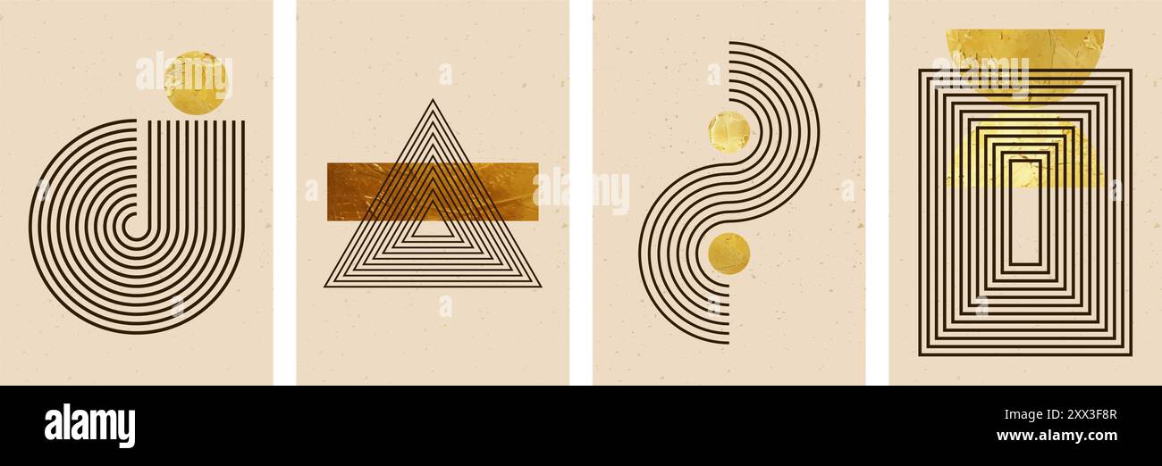 Set of abstract posters with zen arch line stripes. Vector background ...
