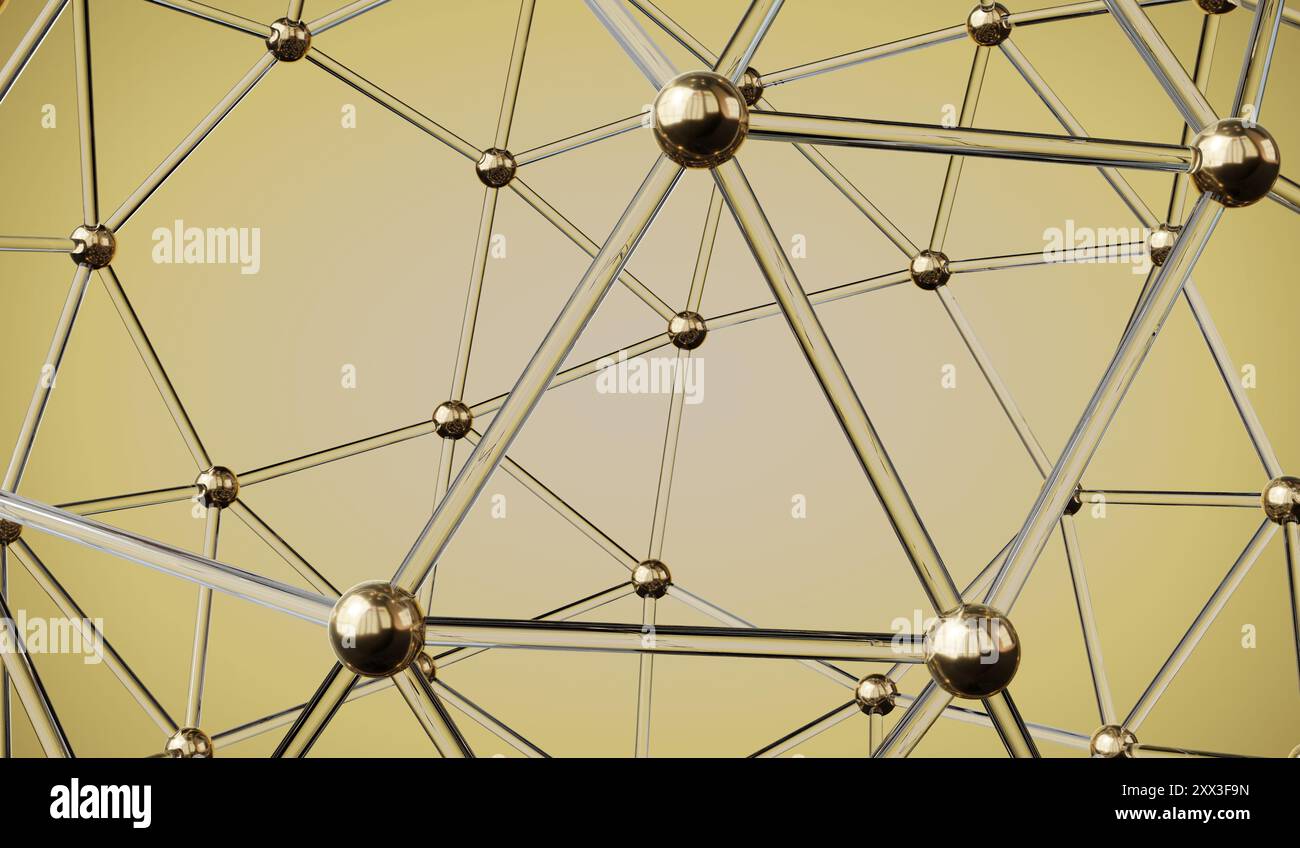 Geometrical structure with golden spheres - 3D illustration Stock Photo ...