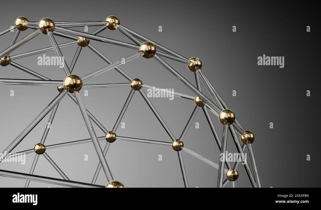 Geometrical structure with golden spheres - 3D illustration Stock Photo ...