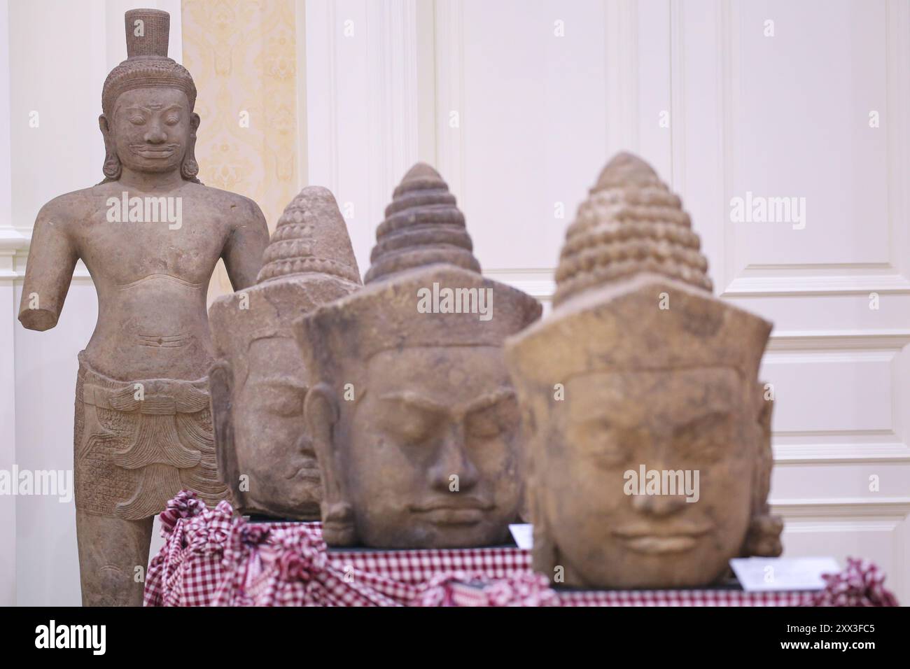 Phnom Penh. 22nd Aug, 2024. Khmer ancient statues are on display at the ...