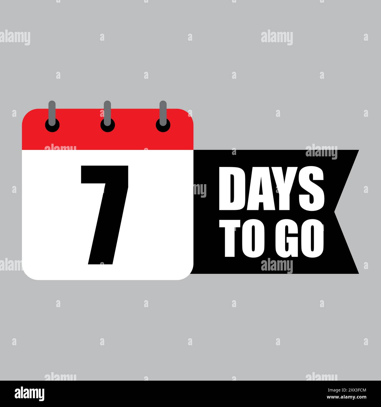 Calendar icon with 7 days to go. Bold typography. Red and black colors ...