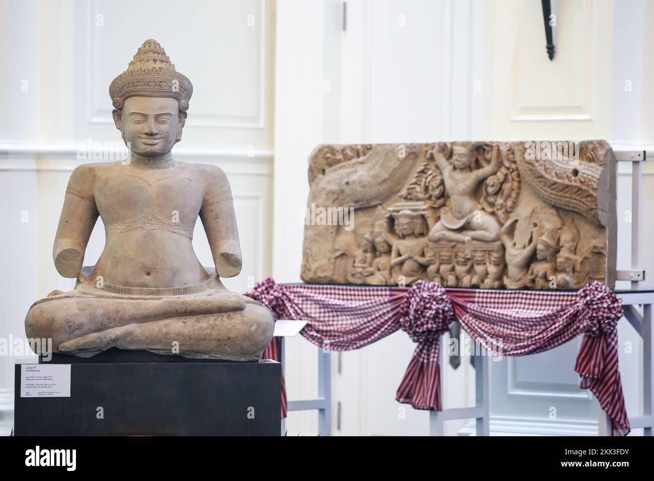 Phnom Penh. 22nd Aug, 2024. Khmer ancient statues are on display at the ...