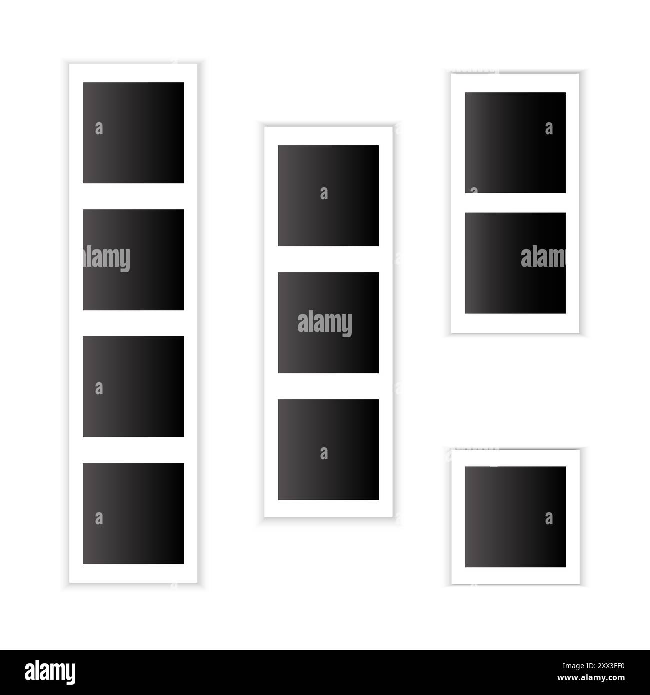 Photo collage frame vector. Blank black rectangles. Vertical and square ...