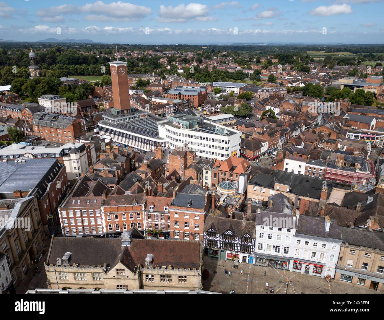 Aerial, The Market Hall building shopping centre, Shrewsbury ...