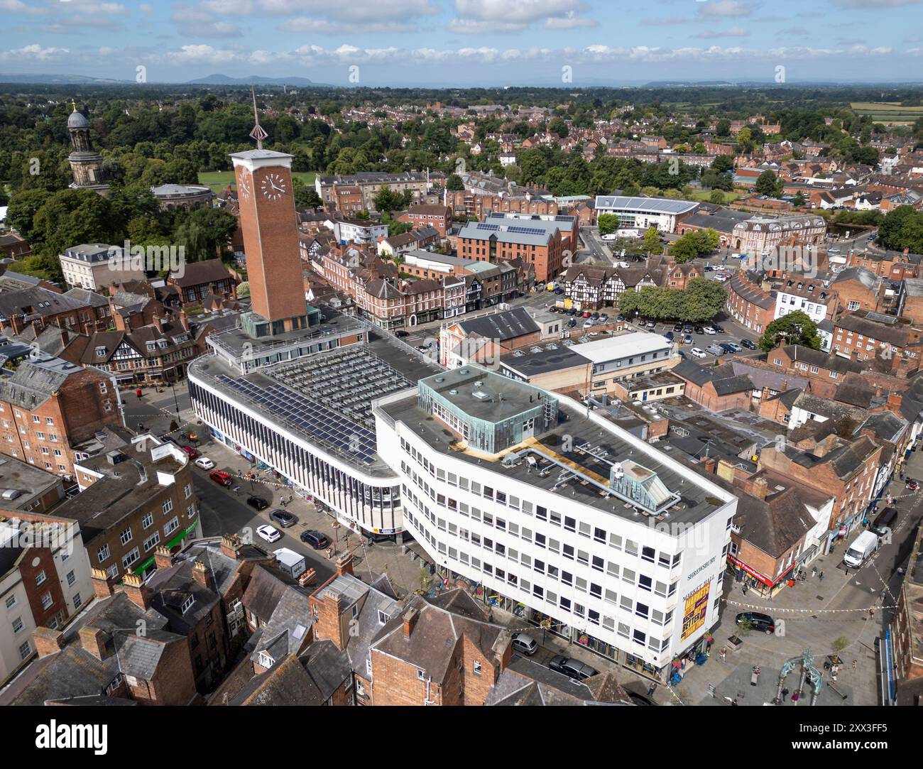 Aerial, The Market Hall building shopping centre, Shrewsbury ...