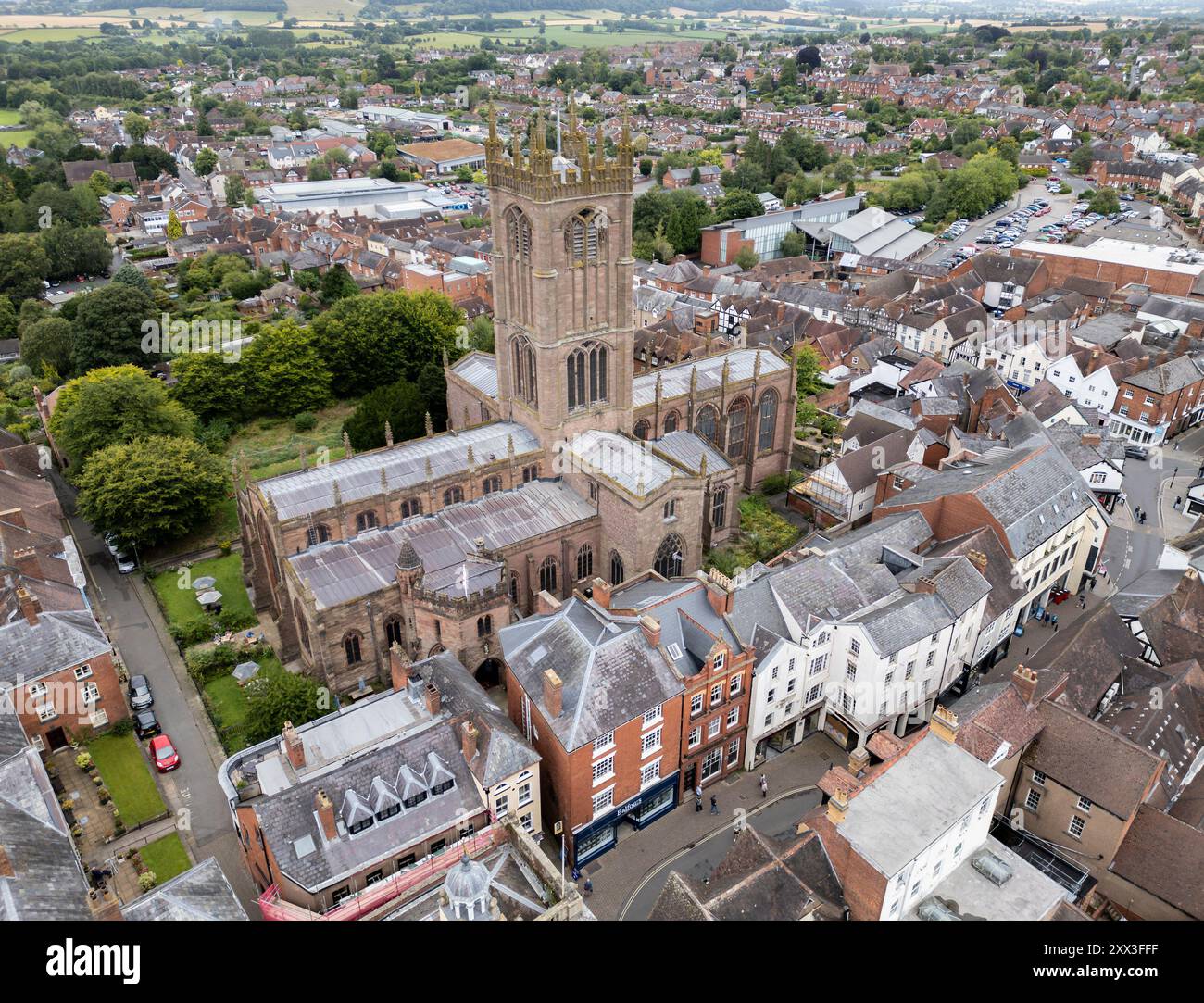 Aerial view, St Laurence's Church, Ludlow, Shropshire, England Stock ...