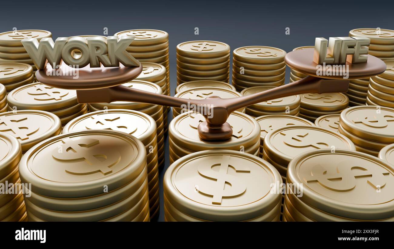 3d rendering depicts work-life balance struggle, with money influencing ...