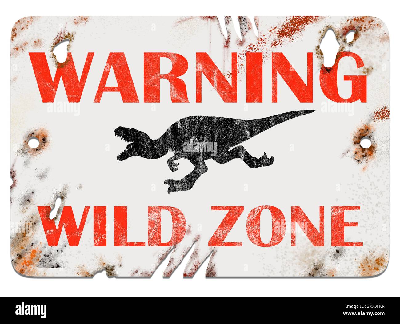 An old metal sign with the saying - Warning Wild Zone. Illustration ...