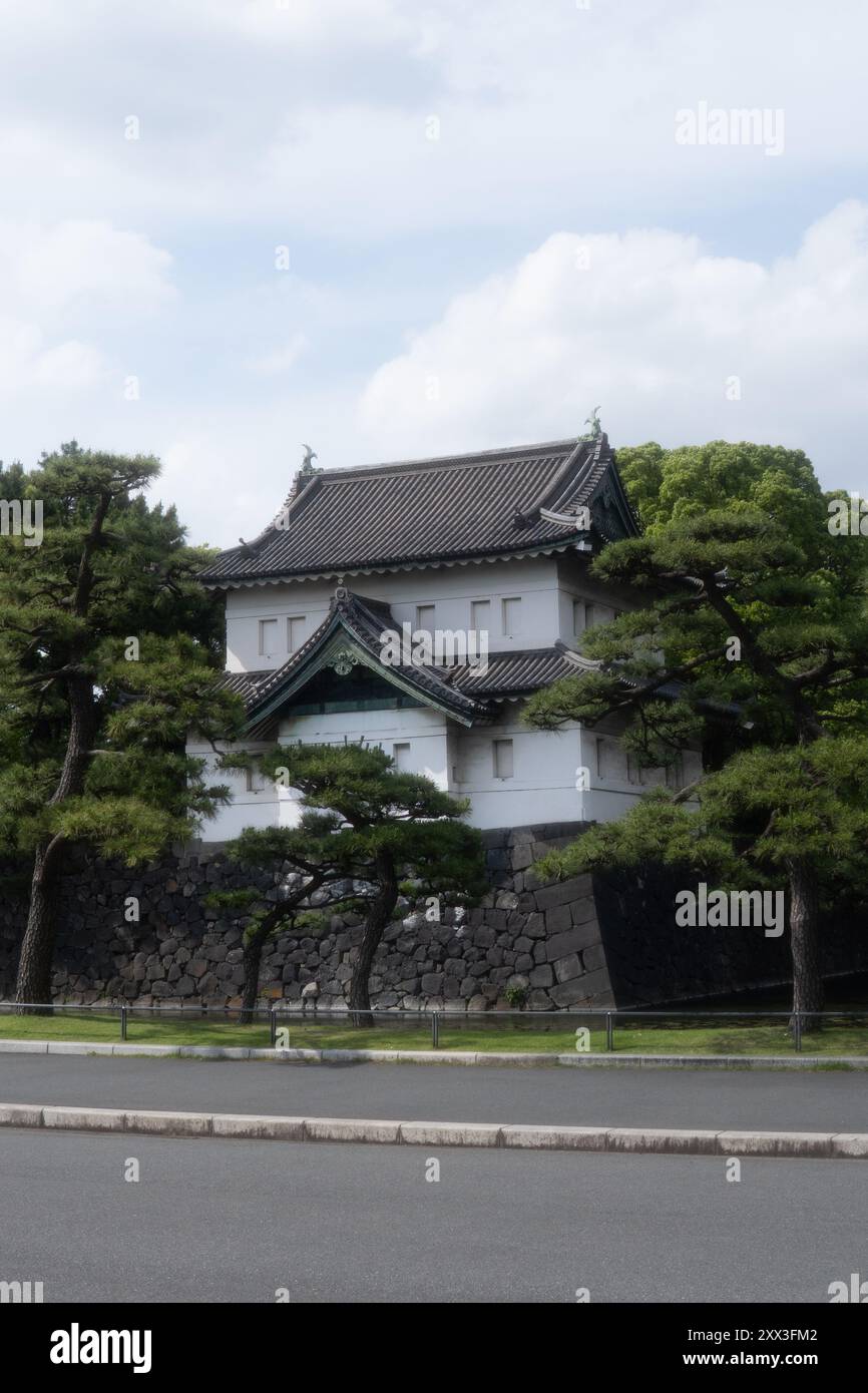 Traditional guard tower on the stone wall of the Imperial Palace in ...
