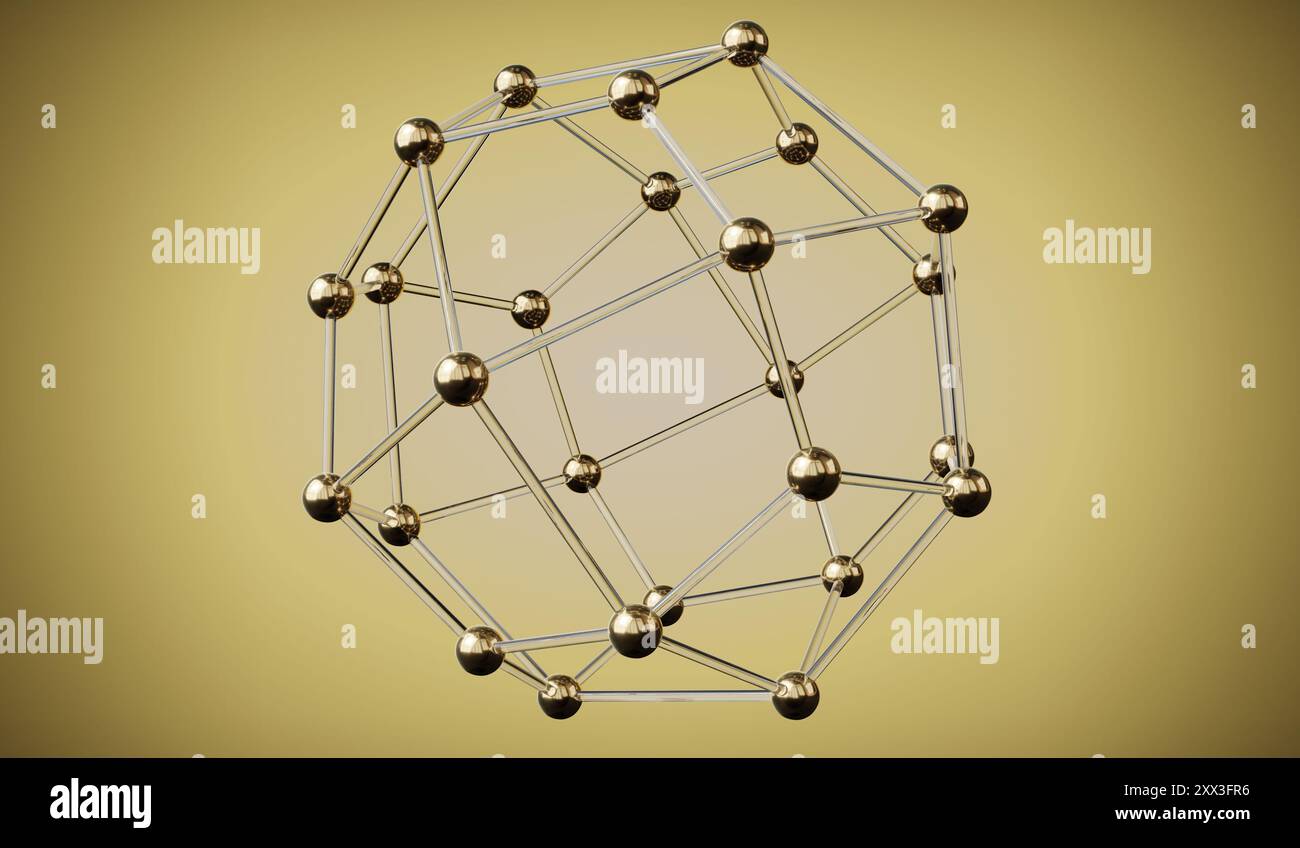 Geometrical structure with golden spheres - 3D illustration Stock Photo ...