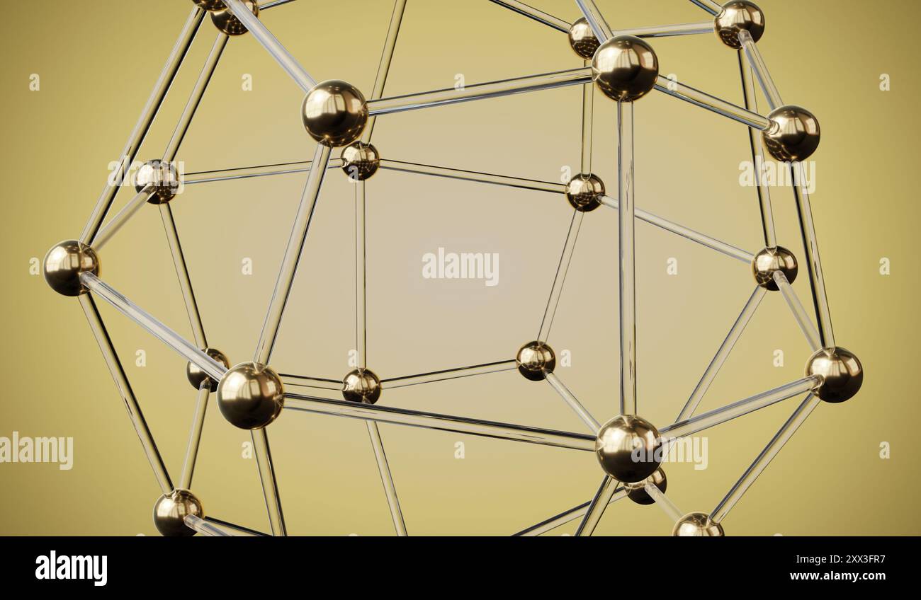 Geometrical structure with golden spheres - 3D illustration Stock Photo ...