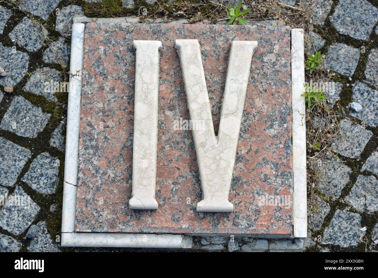 Building materials, memorials, white inscriptions in gray, brown ...