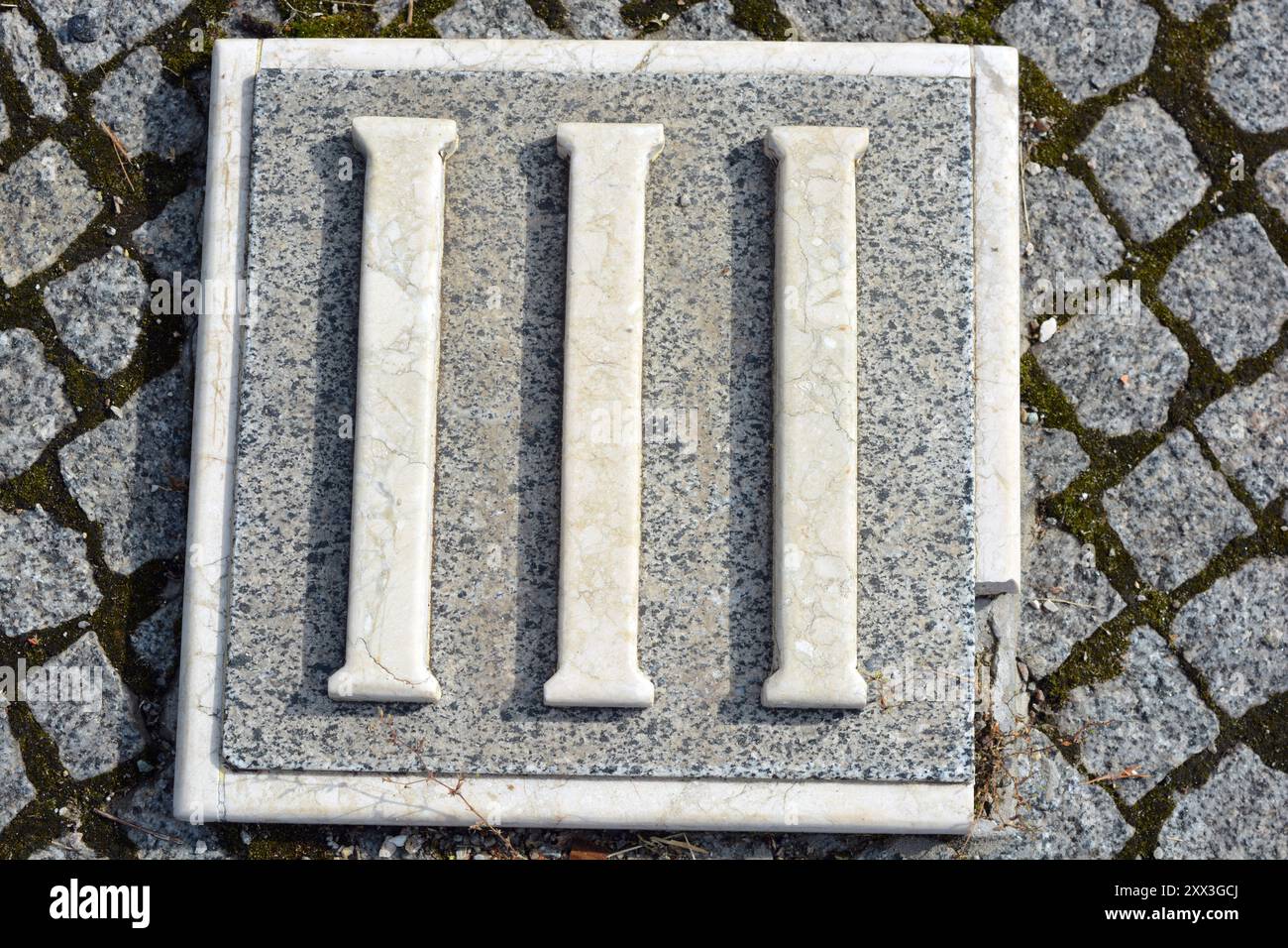 Building materials, memorials, white inscriptions in gray, brown ...