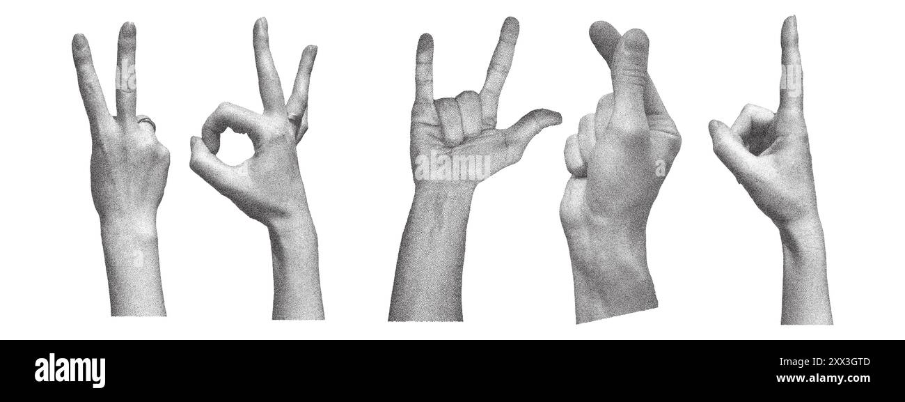 Set of retro photocopy human hands on transparent background. Vector ...