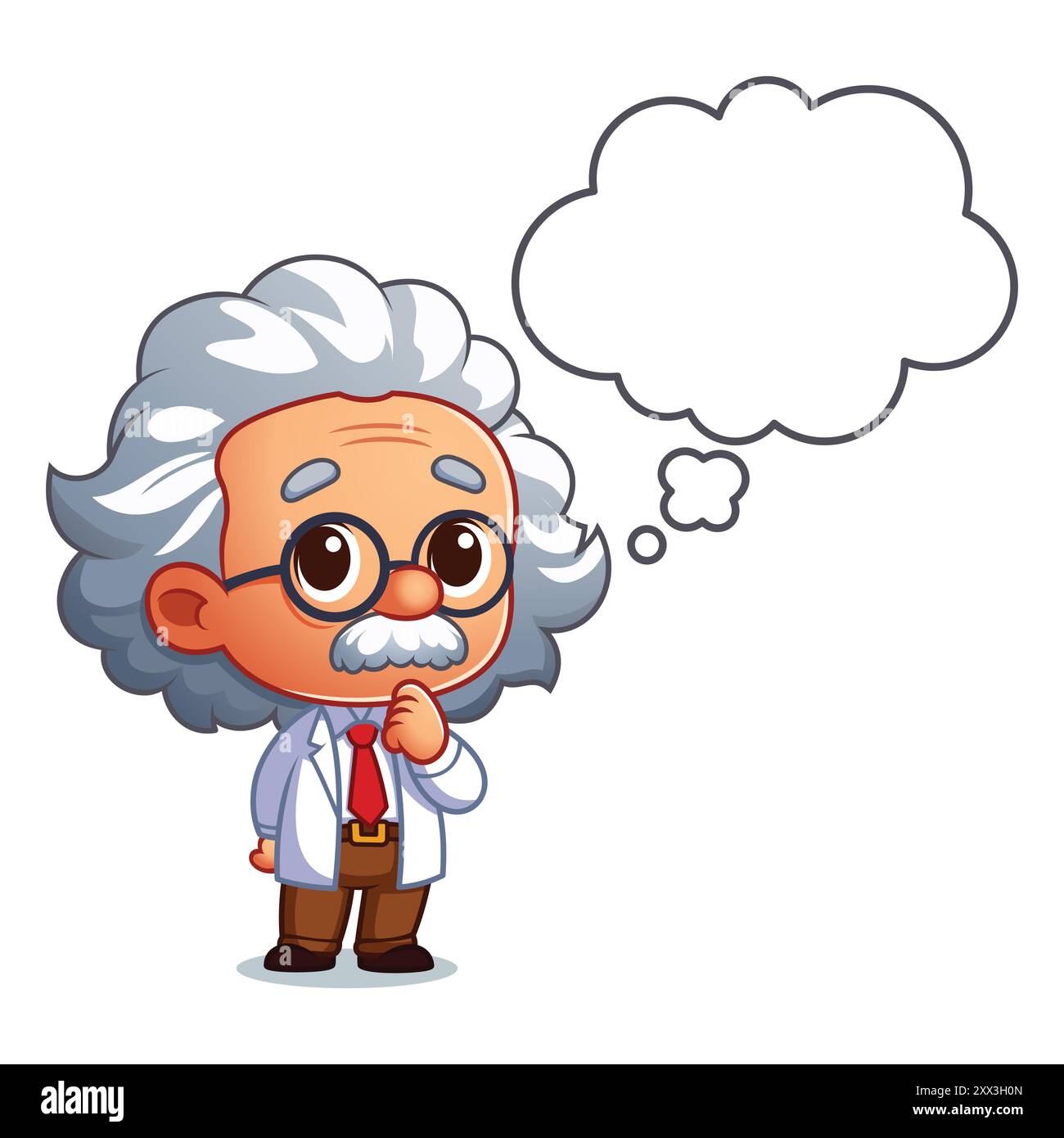 Cute Old Scientist Cartoon Character Thinking With Speech Bubble Stock ...