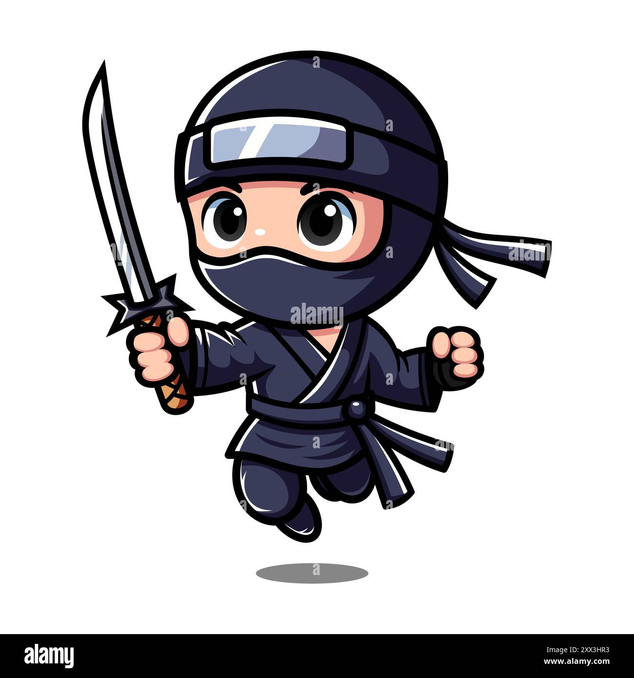 Cute Ninja Cartoon Character Holding Sword Stock Vector Image & Art - Alamy