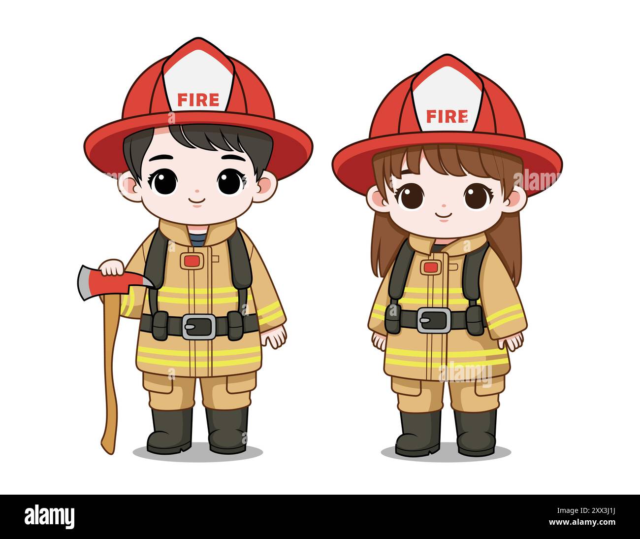 Cute Boy And Girl In Firefighter Uniform Stock Vector Image & Art - Alamy