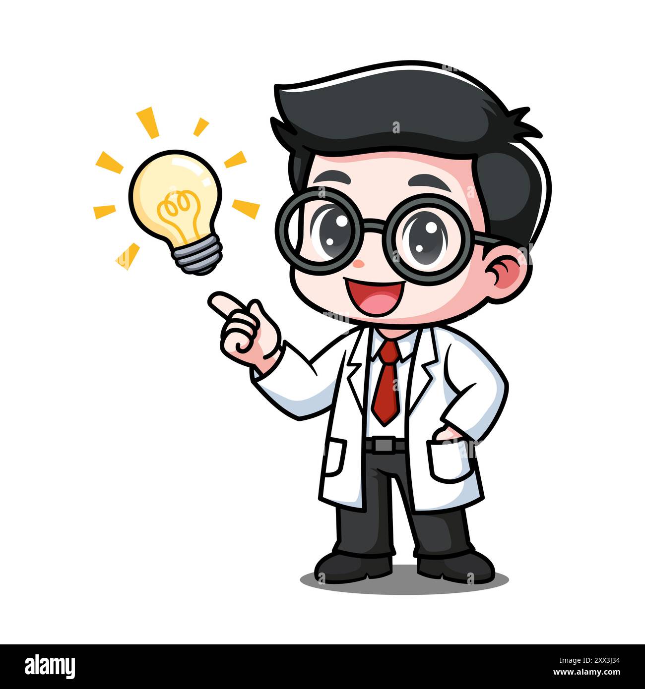 Cute Scientist Cartoon Character Having Idea With Lightbulb Stock ...