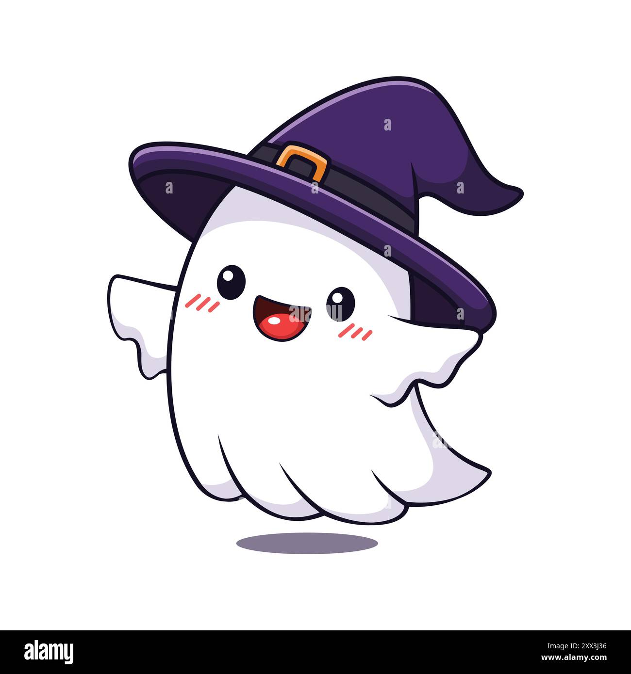 Cute Halloween Ghost Cartoon Character With Witch Hat Stock Vector ...