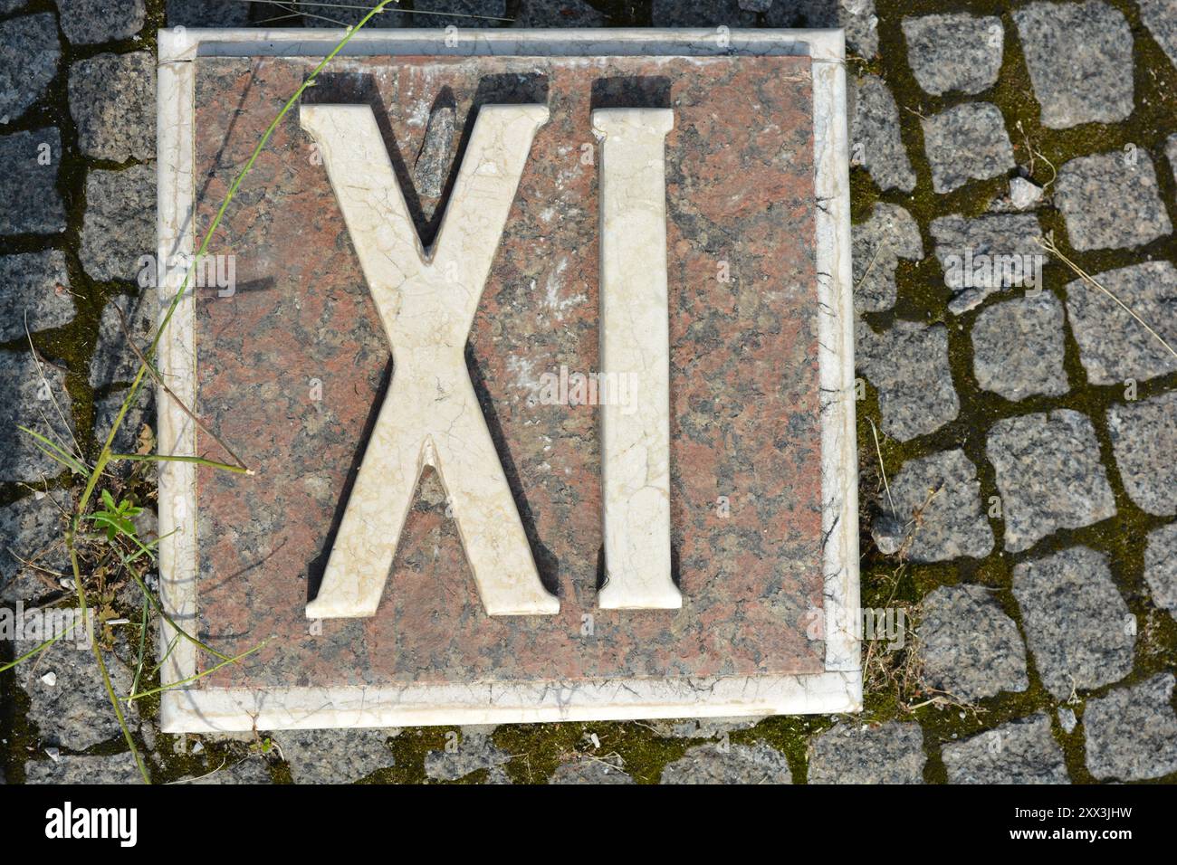 Building materials, memorials, white inscriptions in gray, brown ...