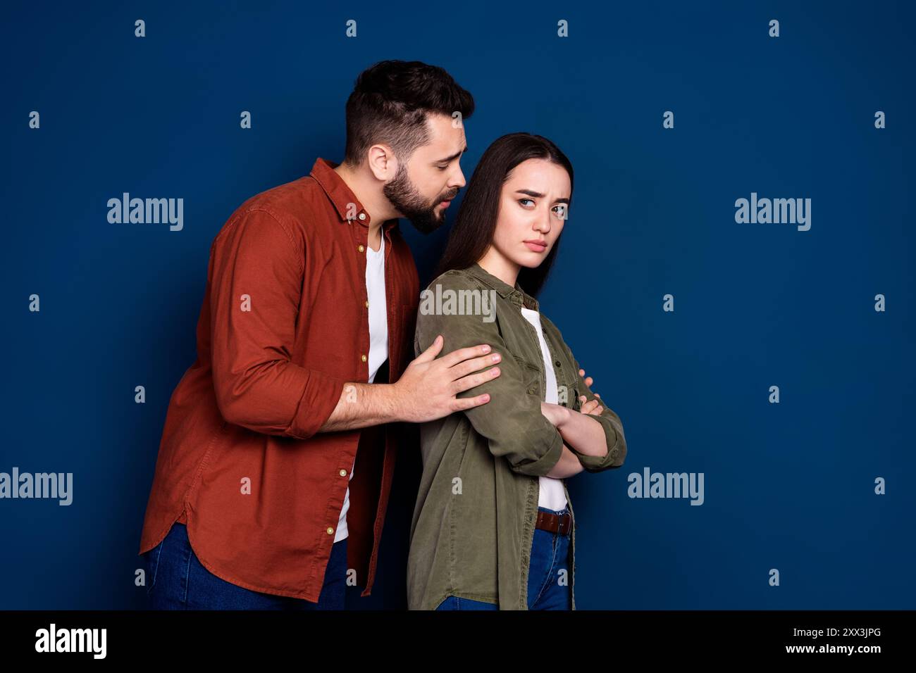 Photo of sad upset gloomy grumpy couple wife husband conflict divorce ...