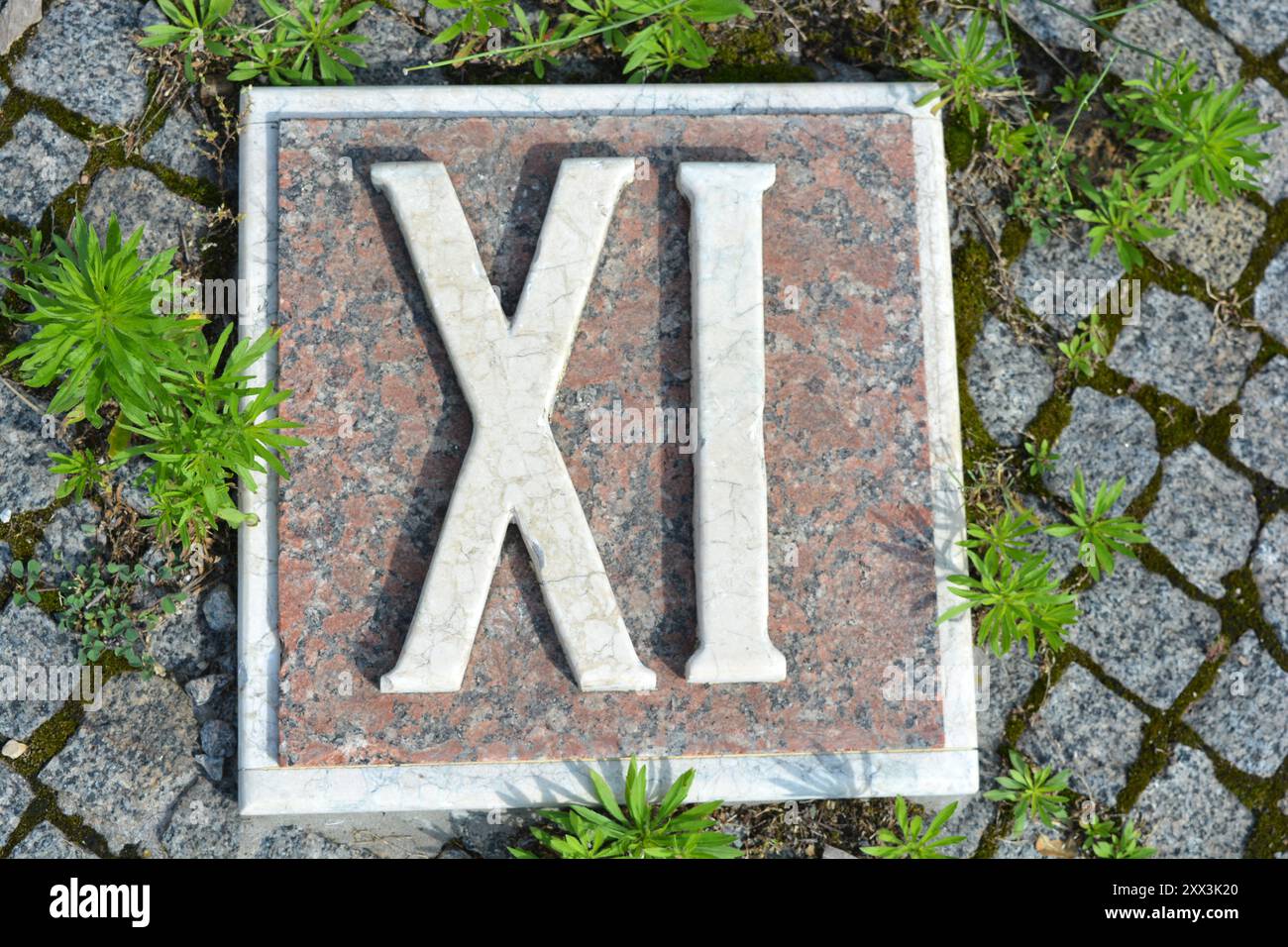 Building materials, memorials, white inscriptions in gray, brown ...