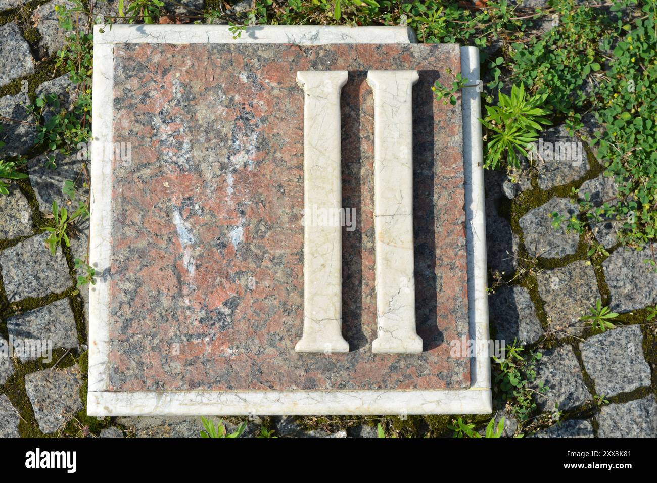 Building materials, memorials, white inscriptions in gray, brown ...