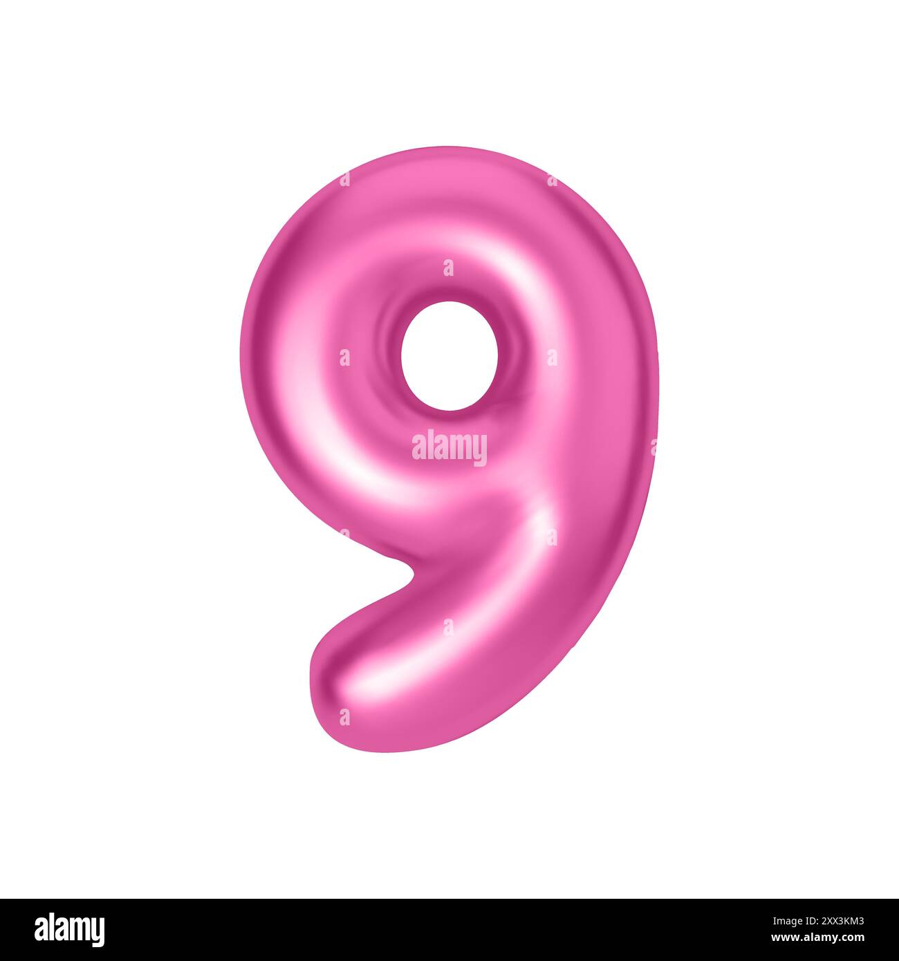 Pink metallic number 9. Foil and latex balloon number nine in 3d style ...