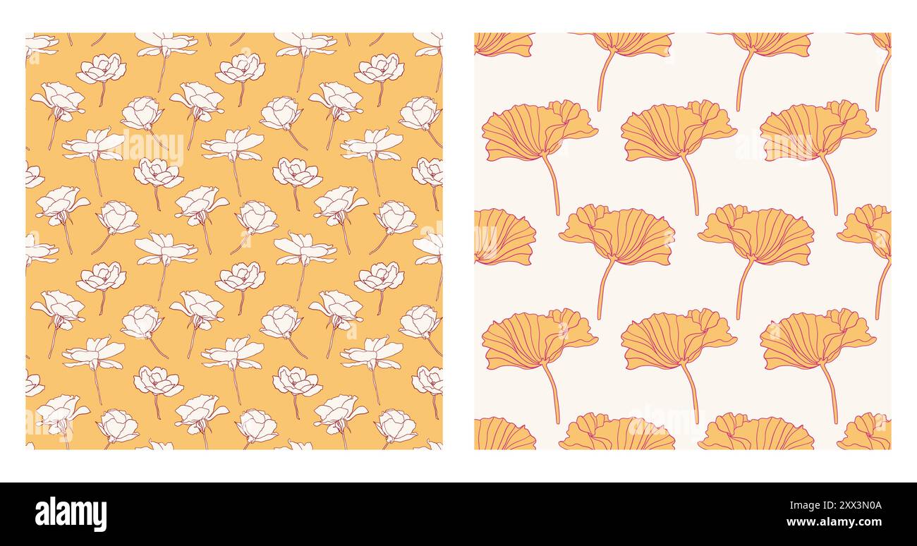 Floral Hand Drawn Flowers Seamless Patterns Set Stock Vector Image ...