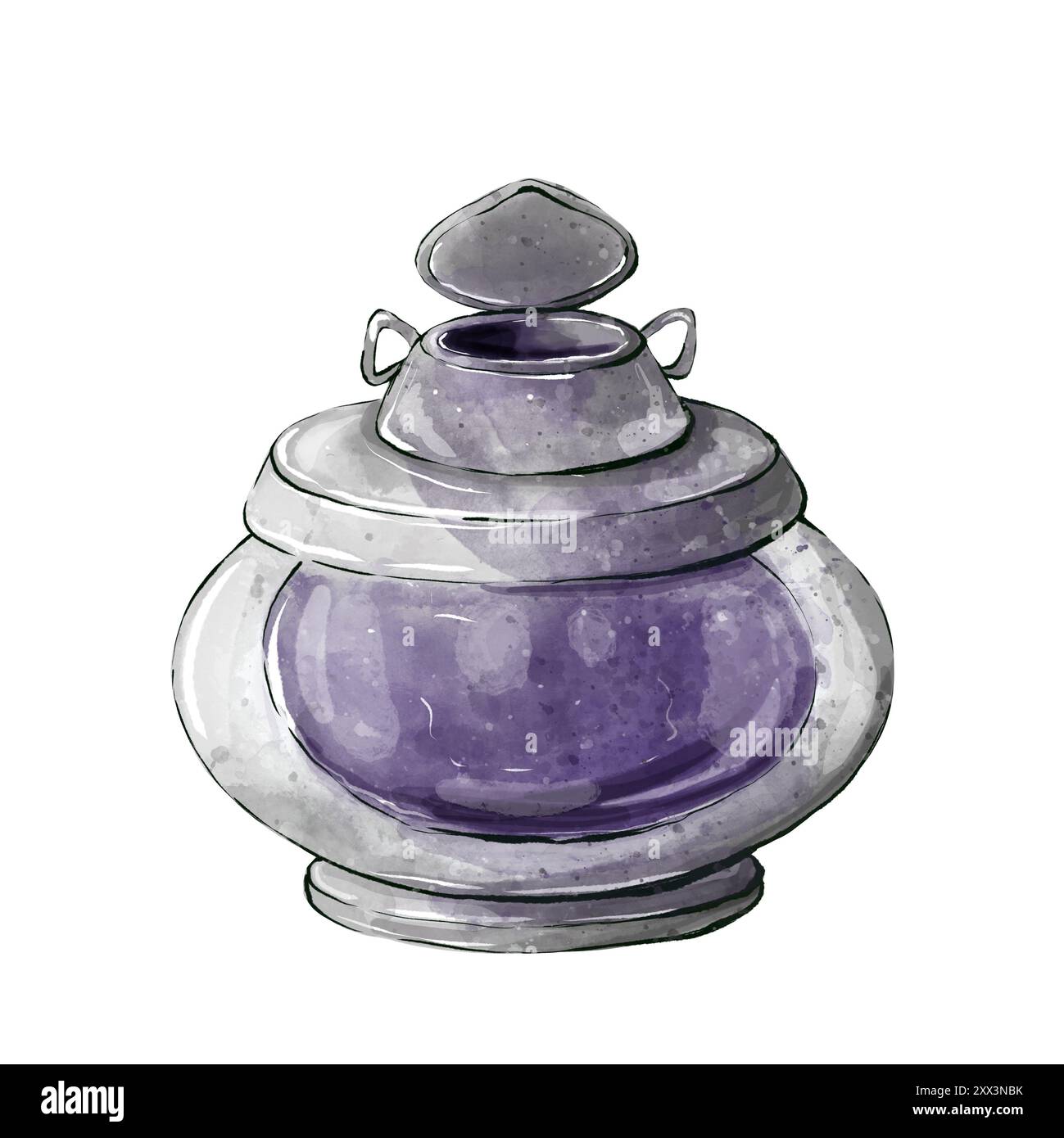 Vintage glass inkwell in watercolor style. Hand drawn illustration ...